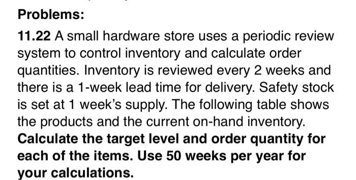 Solved Problems: : 11.22 A small hardware store uses a | Chegg.com
