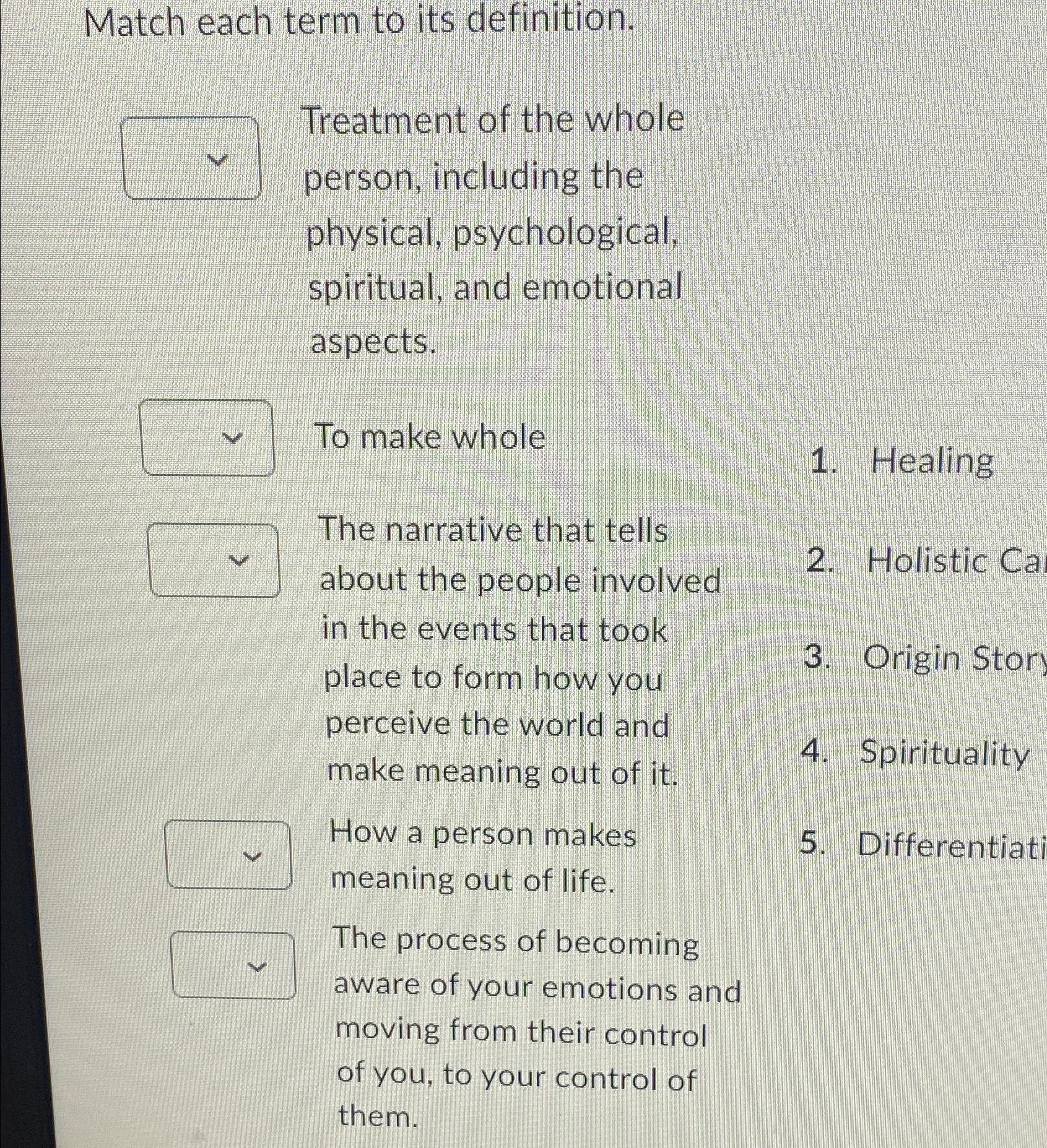 Solved Match each term to its definition.Treatment of the | Chegg.com