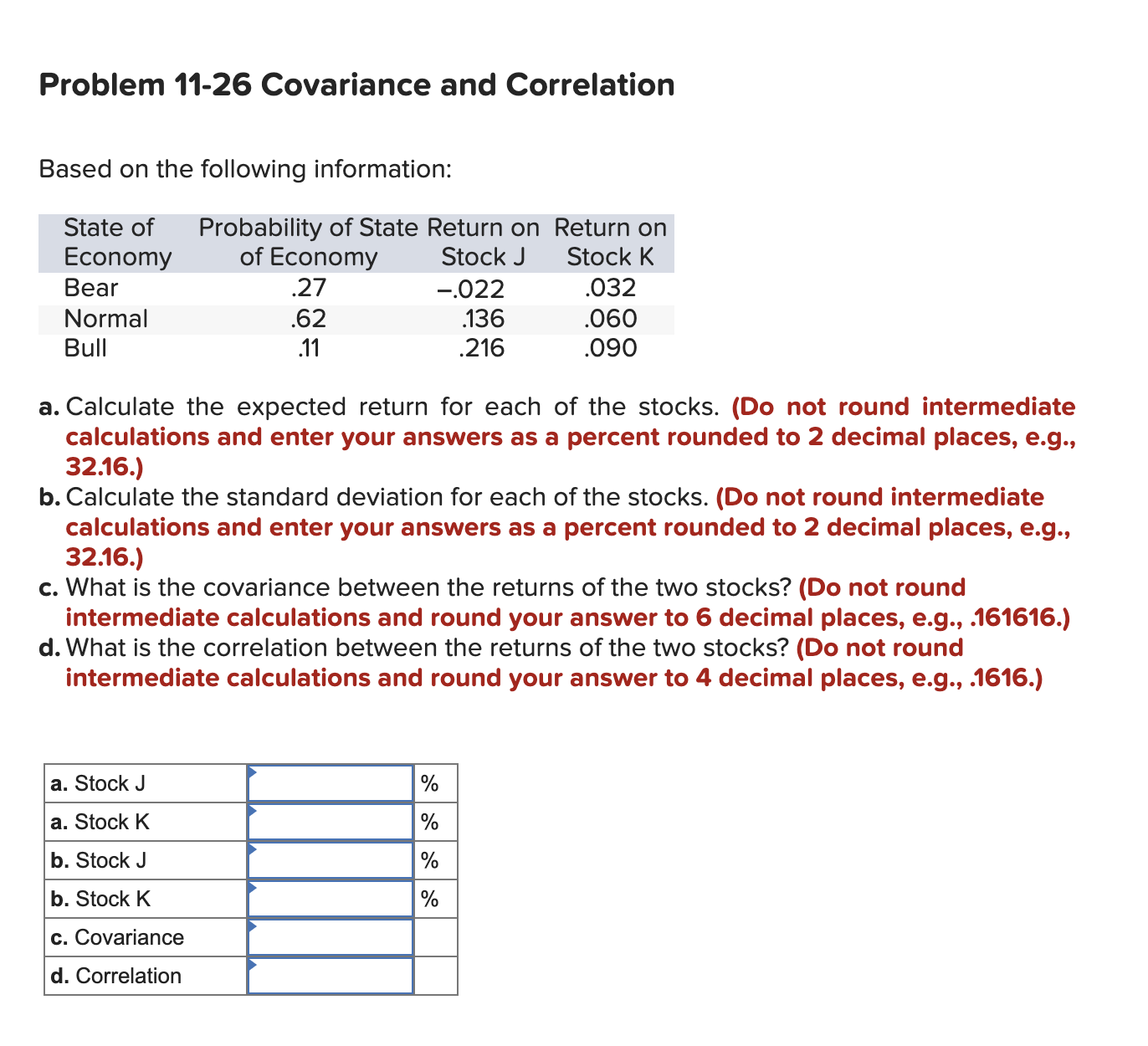 Solved Problem 11-26 ﻿Covariance and CorrelationBased on the | Chegg.com