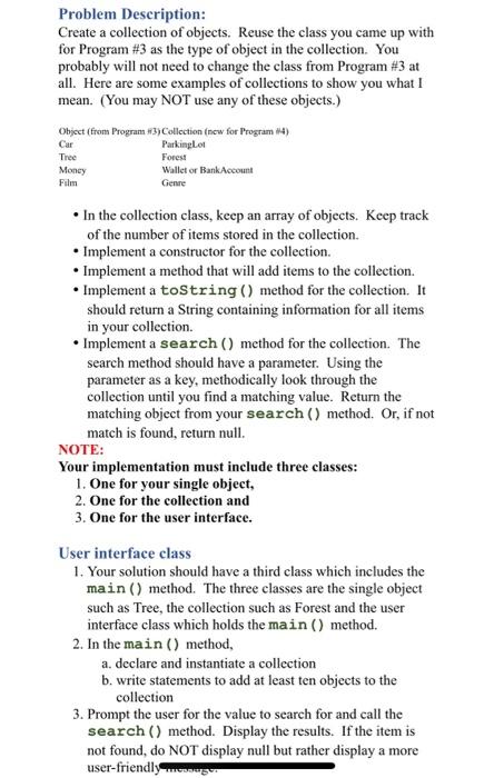 Solved Problem Description: Create a collection of objects. | Chegg.com