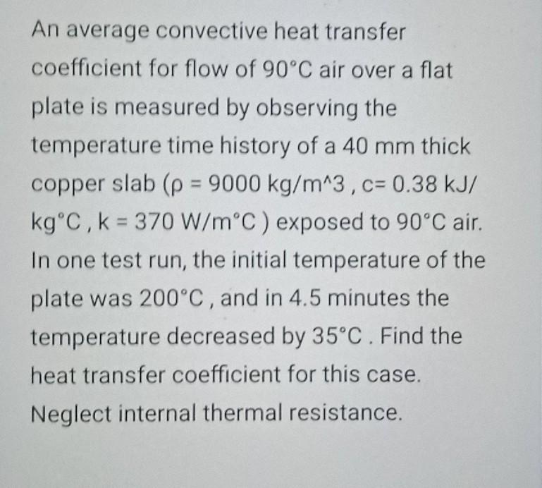 Solved An average convective heat transfer coefficient for | Chegg.com
