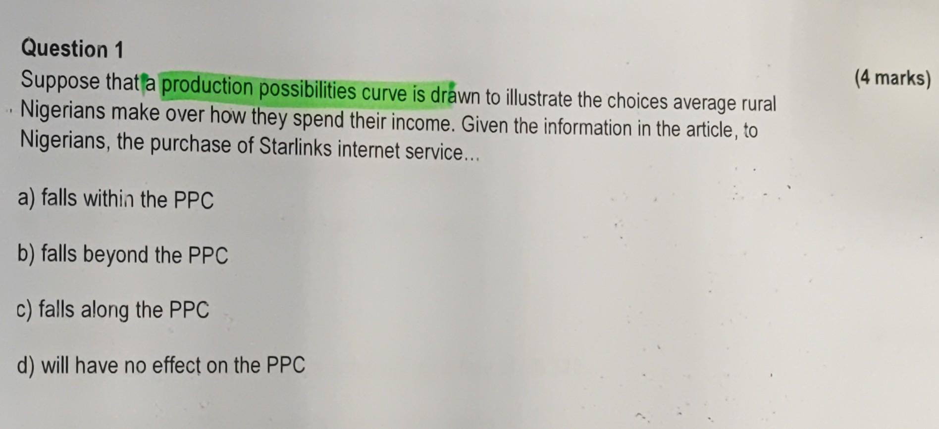 Solved Question 1 Suppose that a production possibilities | Chegg.com