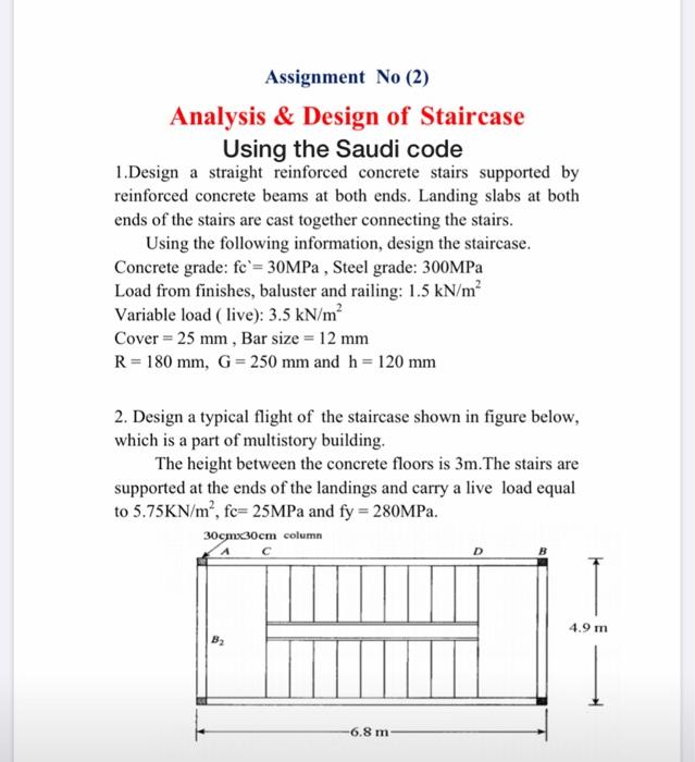 Solved Analysis & Design of Staircase 1.Design a straight | Chegg.com