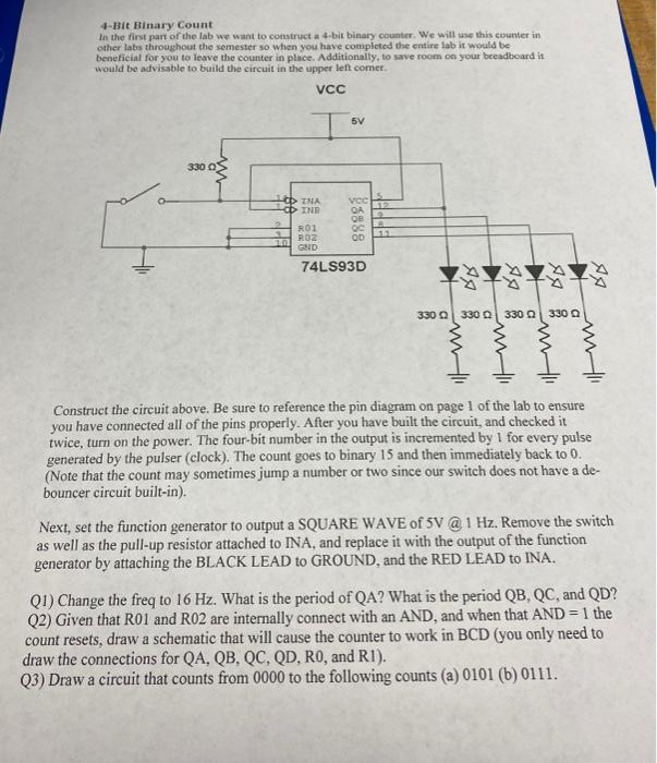 Solved 4 Bit Binary Count In The First Part Of The Lab We 
