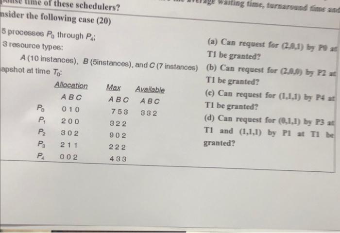 Solved 5 processes P0 through P4; (a) Can request for | Chegg.com