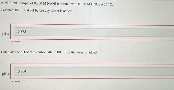 Solved A 25.00 mL sample of 0.250MNaOH is titrated with | Chegg.com