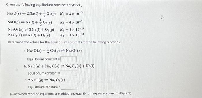Solved Given the following equilibrium constants at 415∘C, | Chegg.com