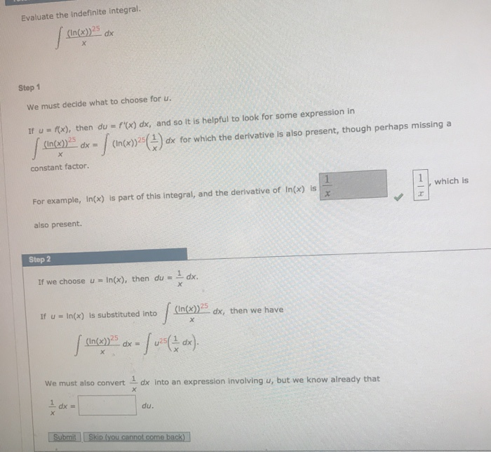 Solved Evaluate the indefinite integral. (ln(x))2dx Step 1 | Chegg.com