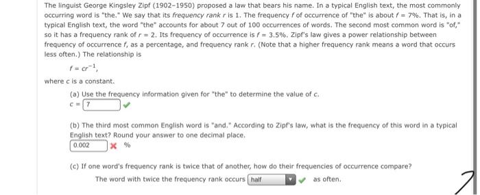 Solved The linguist George Kingsley Zipf (1902-1950) | Chegg.com
