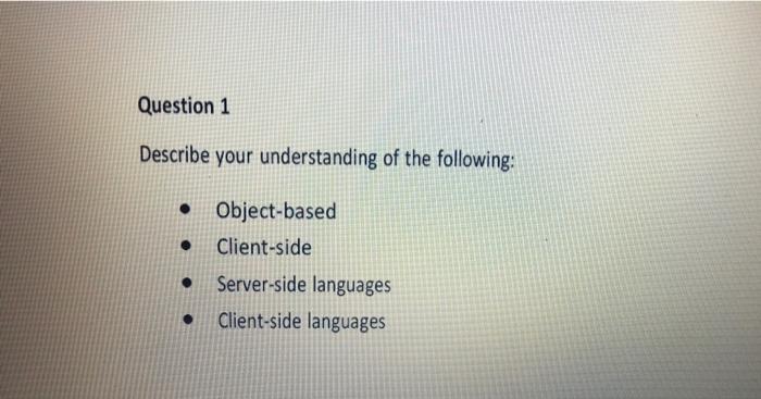 Solved Question 1 Describe your understanding of the | Chegg.com