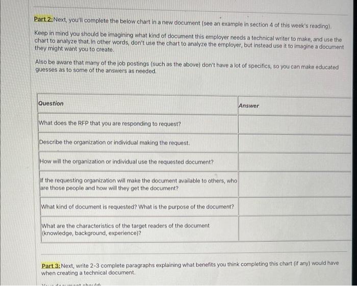 Solved Part 2:Next, you'll complete the below chart in a new | Chegg.com