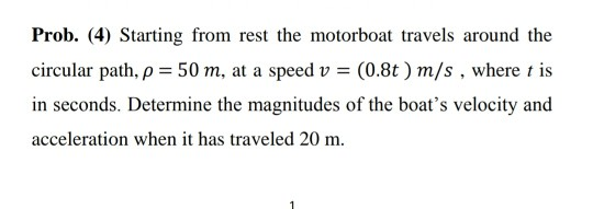 Solved Prob. (4) Starting from rest the motorboat travels | Chegg.com
