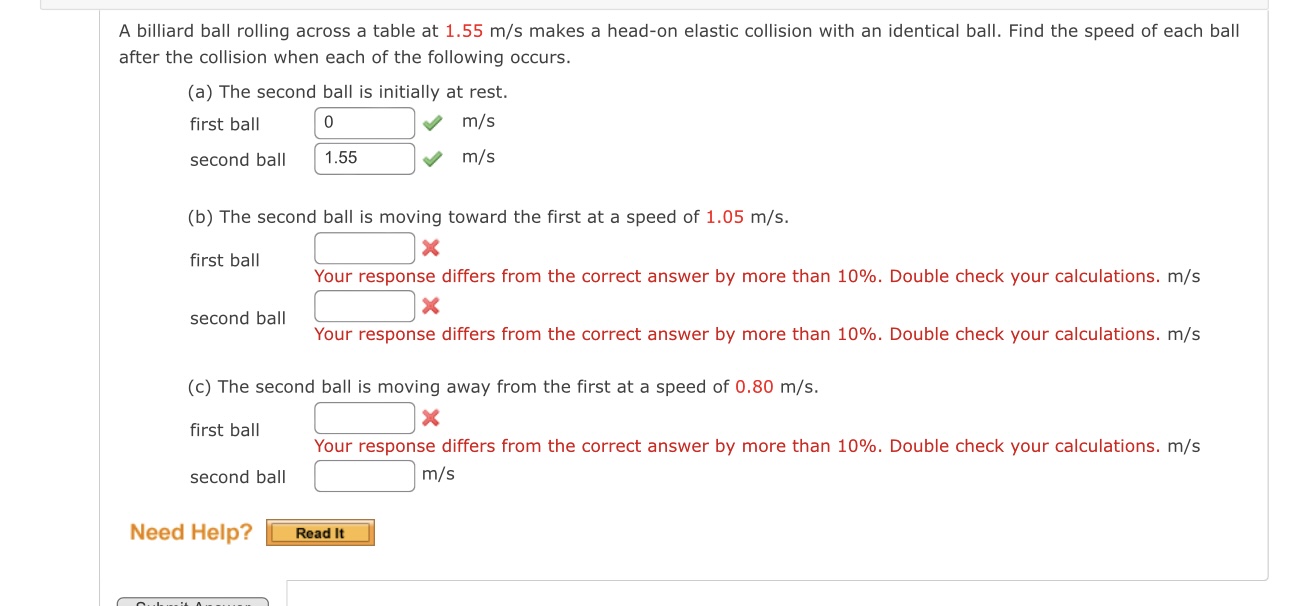 Solved A billiard ball rolling across a table at 1.55ms | Chegg.com