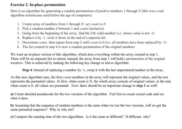 Solved Exercise 2. In-place permutation Here is an algorithm | Chegg.com