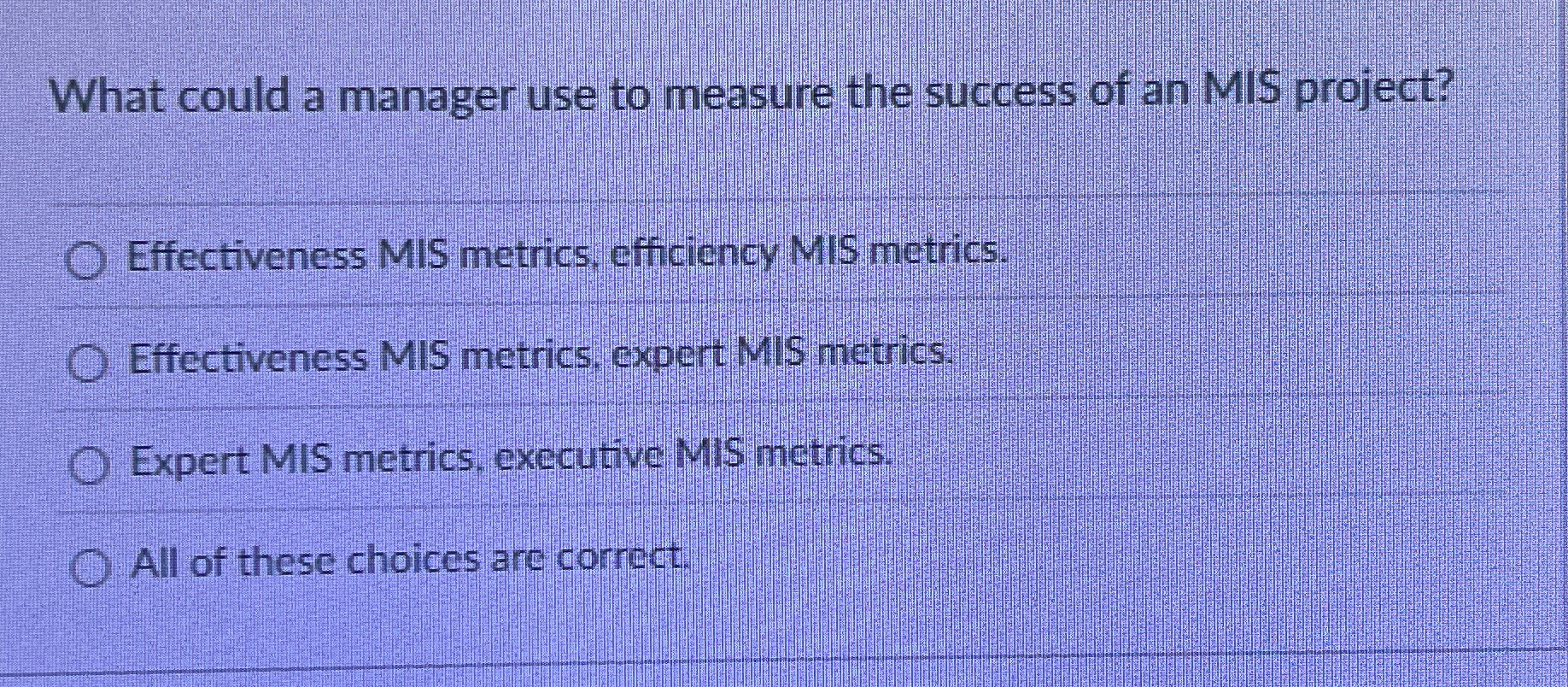 Solved What could a manager use to measure the success of an | Chegg.com