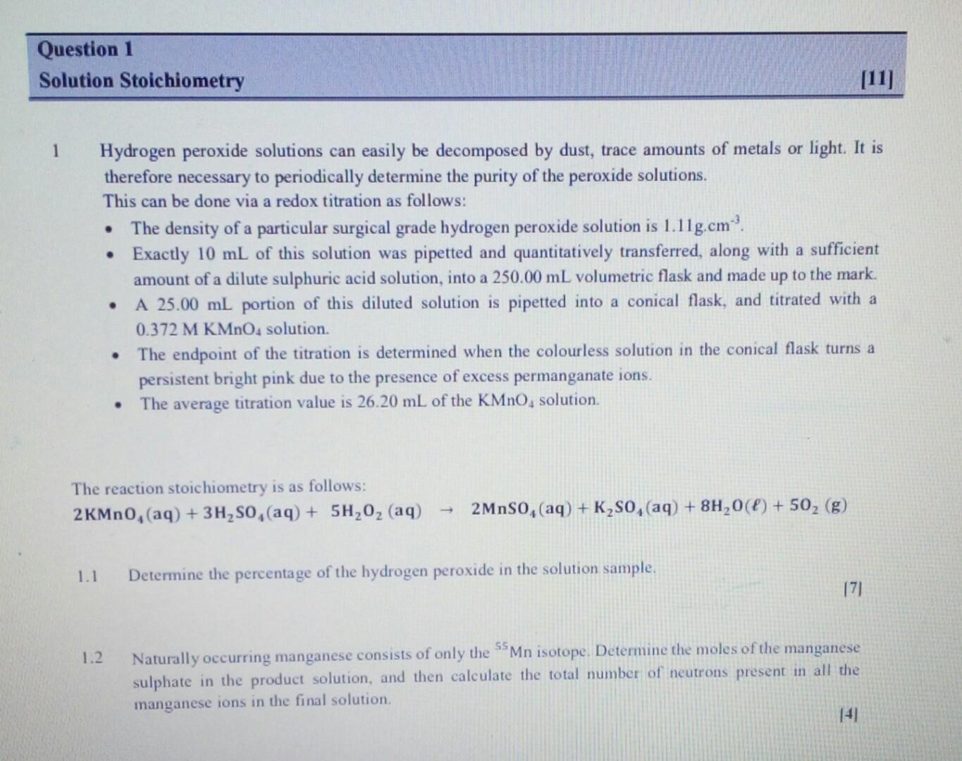 Solved 8] ﻿Hydrogen peroxide solutions can easily be | Chegg.com
