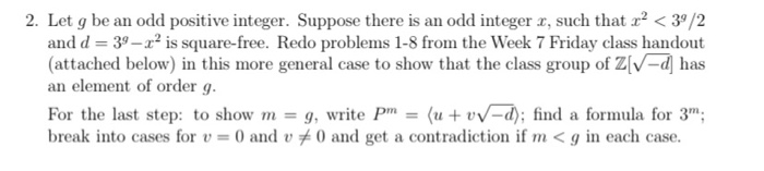 Solved 2. Let g be an odd positive integer. Suppose there is | Chegg.com