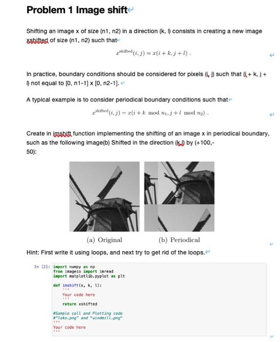 Solved Problem 1 Image shift Shifting an image x of size | Chegg.com