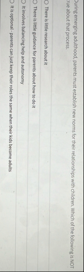 Solved uring emerging adulthood, parents must establish new | Chegg.com