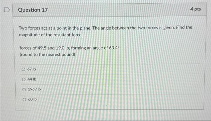 Solved Two forces act at a point in the plane. The angle | Chegg.com