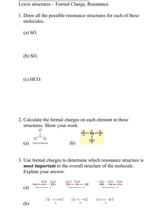 Solved Lewis structures - Formal Charge, Resonance 1. Draw | Chegg.com