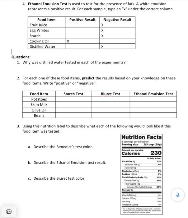 Solved 1. Starch Test: Iodine is used to test for the | Chegg.com