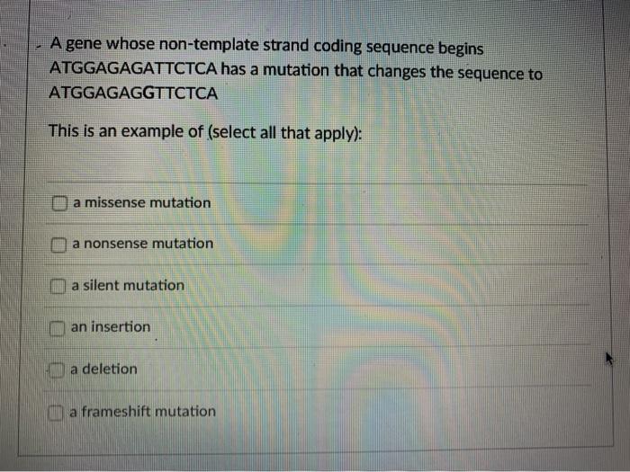 Solved A gene whose non-template strand coding sequence | Chegg.com