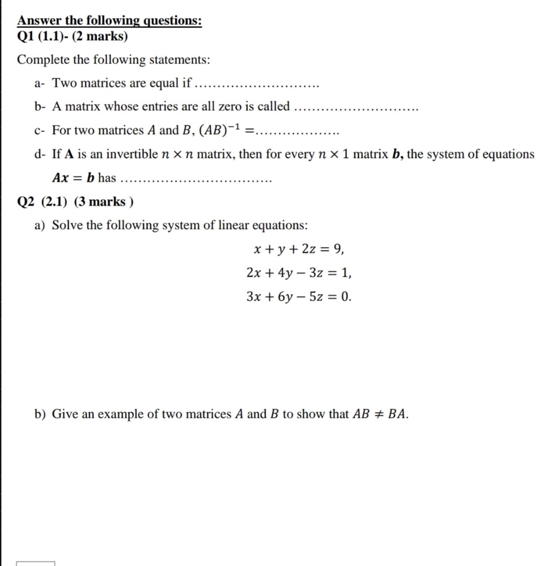 Answer the following questions:Q1 (1.1)- (2 | Chegg.com