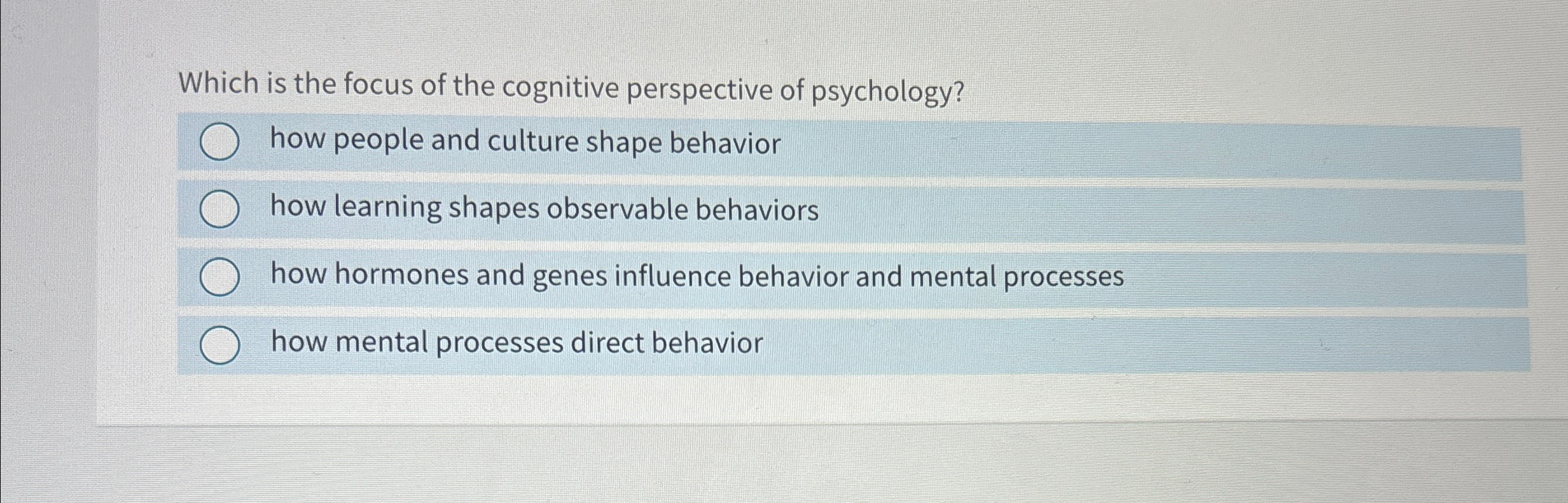 Solved Which is the focus of the cognitive perspective of | Chegg.com