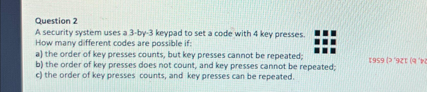 Solved A security system uses a 3-by-3 ﻿keypad to set a code | Chegg.com