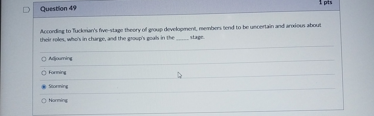 Solved Question 491 ﻿ptsAccording to Tuckman's five-stage | Chegg.com