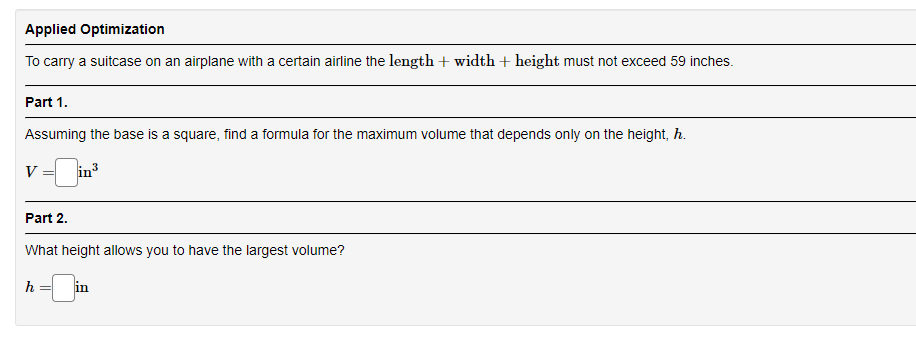 Solved Applied OptimizationTo carry a suitcase on an | Chegg.com