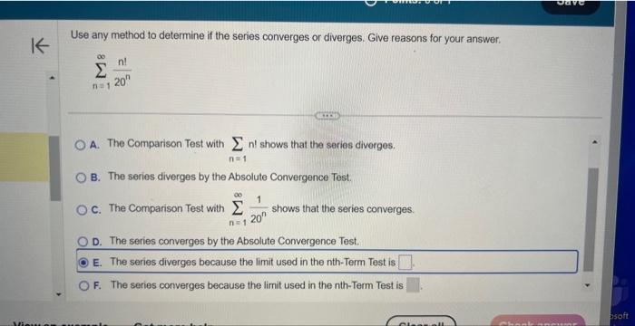 Solved Use any method to determine if the series converges | Chegg.com
