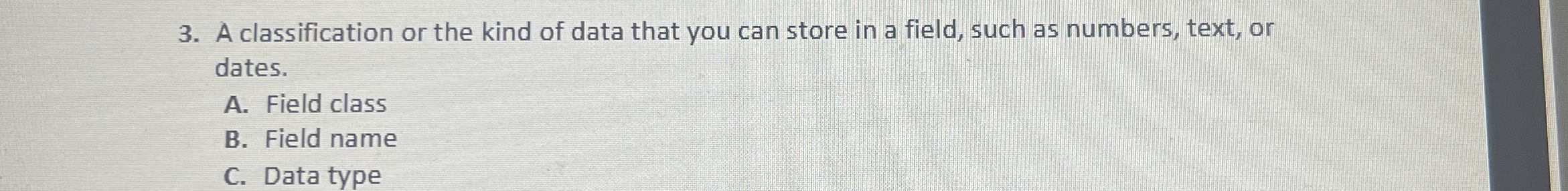 Solved A classification or the kind of data that you can | Chegg.com