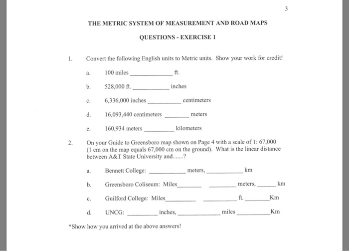 Solved THE METRIC SYSTEM OF MEASUREMENT AND ROAD MAPS | Chegg.com