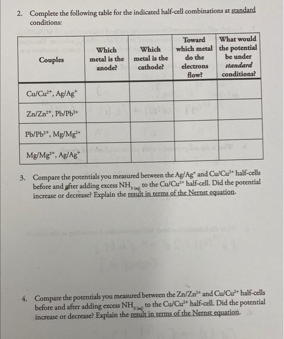 Solved 2. Complete the following table for the indicated | Chegg.com