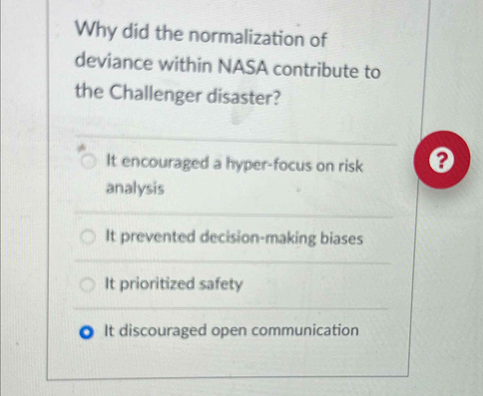 Solved Why did the normalization of deviance within NASA | Chegg.com