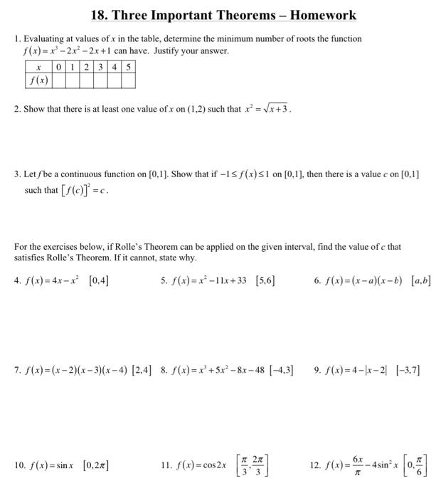 Solved 18. Three Important Theorems - Homework 1. Evaluating | Chegg.com