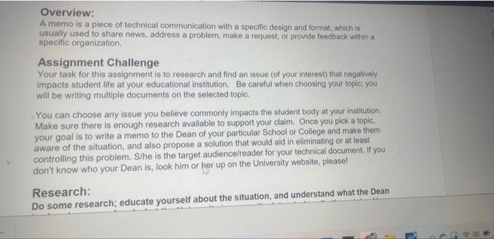 Overview: A memo is a plece of technical | Chegg.com