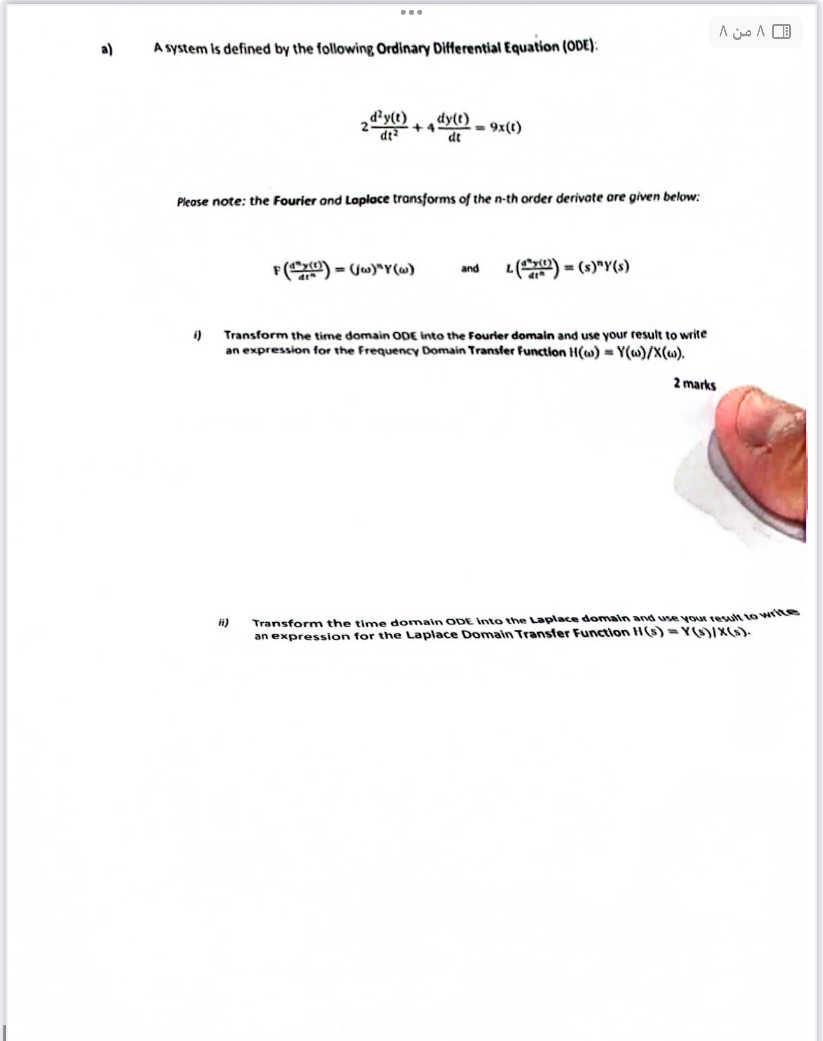 Solved a) ﻿A system is defined by the following Ordinary | Chegg.com