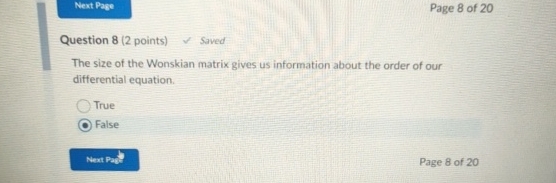Solved Page 8 ﻿of 20Question 8 (2 ﻿points) ﻿SavedThe size | Chegg.com