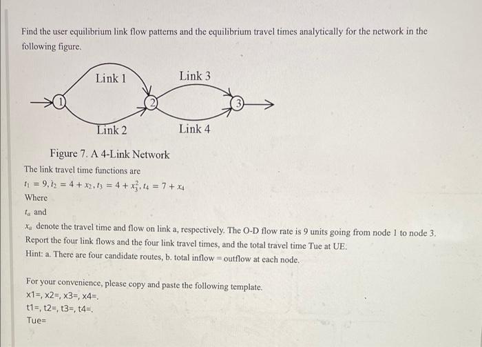 Solved Find the user equilibrium link flow patterns and the | Chegg.com
