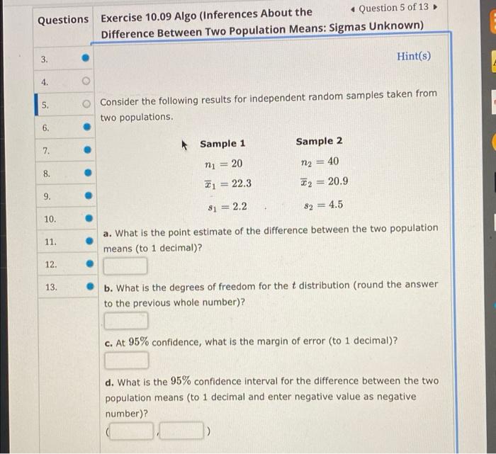 Solved Questions Exercise 10.09 Algo (Inferences About the | Chegg.com
