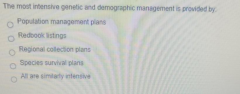 Solved The most intensive genetic and demographic management | Chegg.com