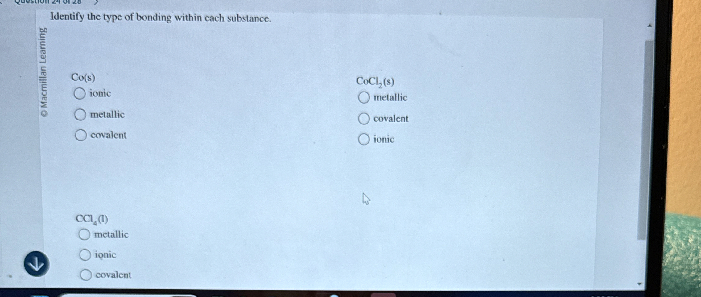 Solved Identify the type of bonding within each | Chegg.com