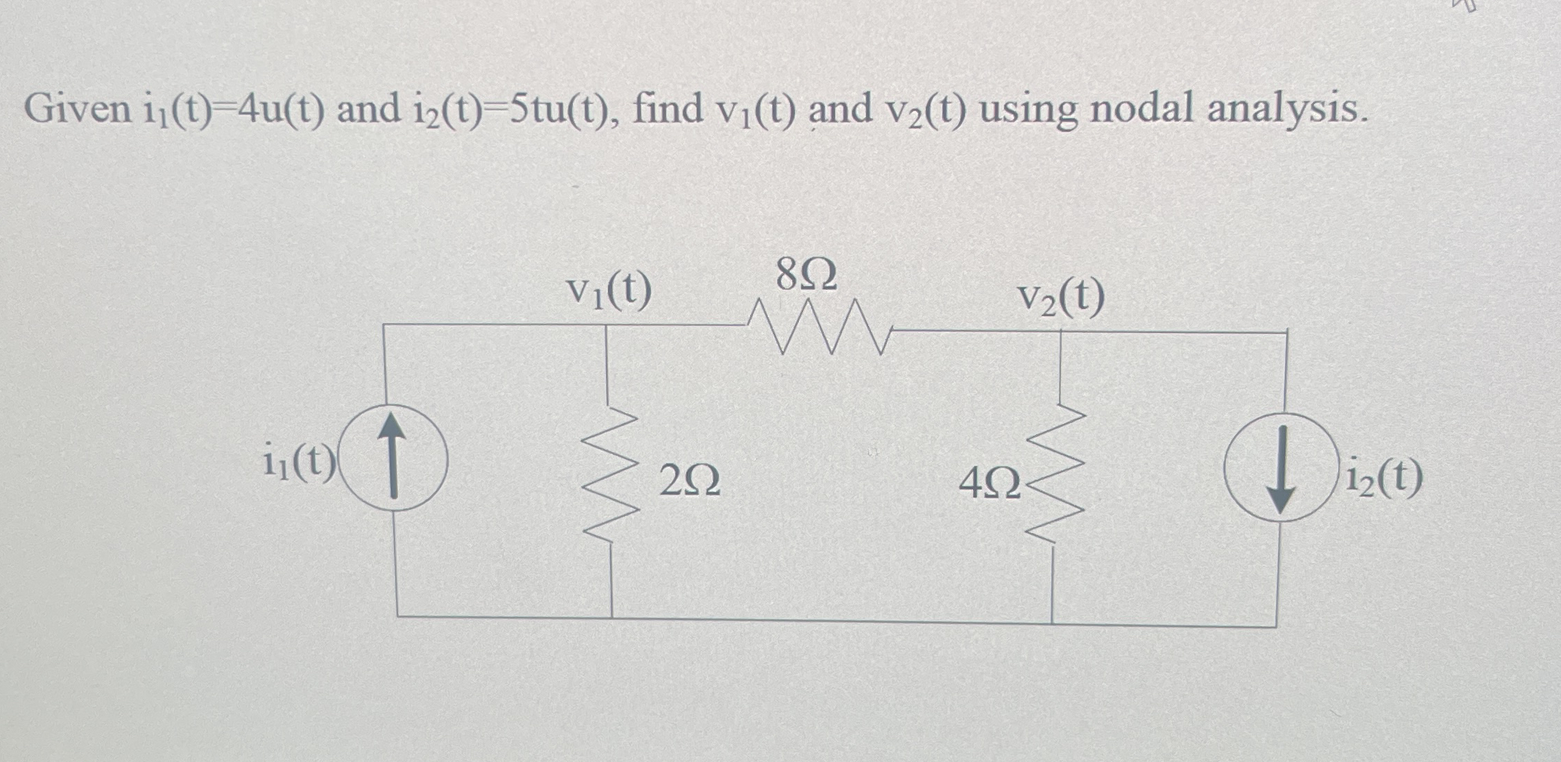 Solved Given i1(t)=4u(t) ﻿and i2(t)=5tu(t), ﻿find v1(t) ﻿and | Chegg.com