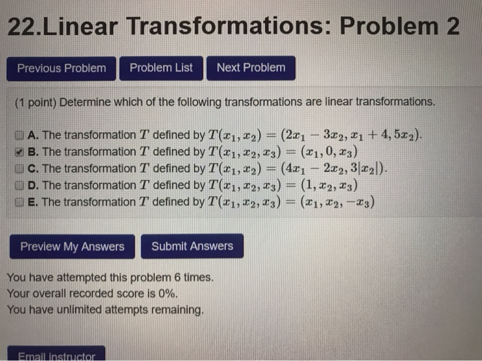 Solved 22.Linear Transformations: Problem 2 Previous Problem | Chegg.com