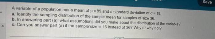 Solved A variable of a population has a mean of μ=89 and a | Chegg.com