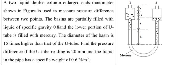 Solved 2 A two liquid double column enlarged-ends manometer | Chegg.com