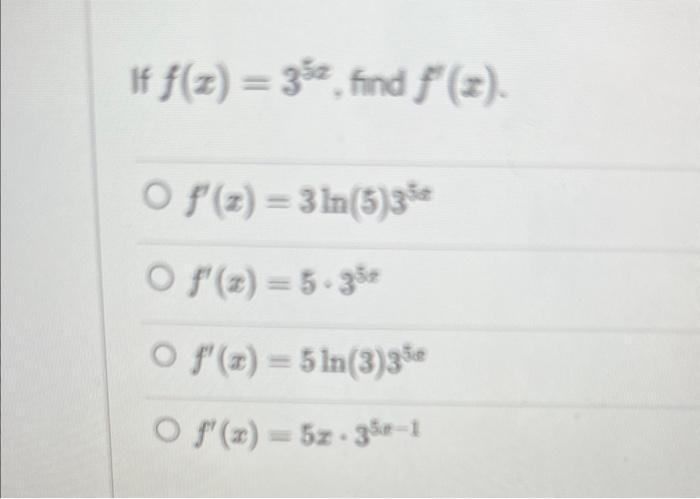 Solved f(x)=35x, find f′(x). | Chegg.com